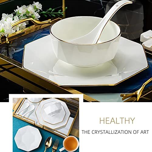 Bone China Dinnerware Set, 4-Piece, A1-Octagon Rhombus, Translucent ...
