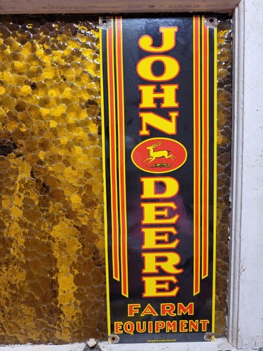 VINTAGE JOHN DEERE PORCELAIN SIGN OLD FARM TRACTOR EQUIPMENT DEALER ...