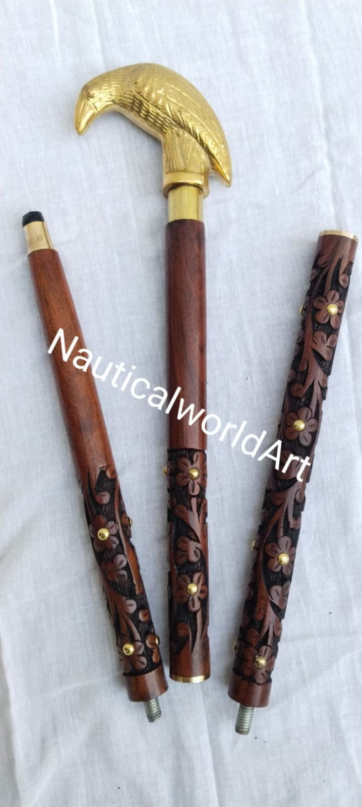 Brass Walking Hand Cane Stick Designer Handmade Woode… - Gem