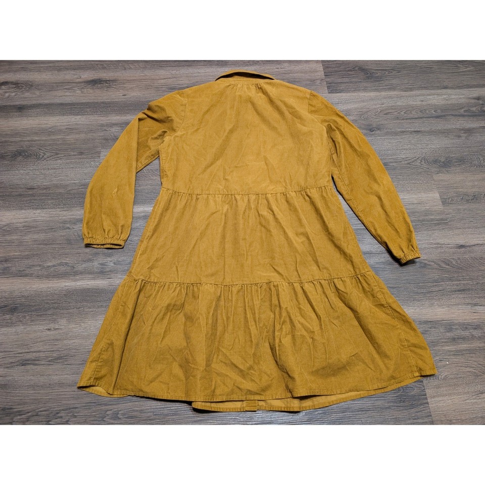 J. Crew Corduroy Tiered Button Front Long Sleeve Shirt Dress Mustard ...