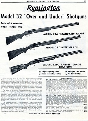 1946 Print Ad of Remington Model 32 Over Under Shotgun 32A Standard ...