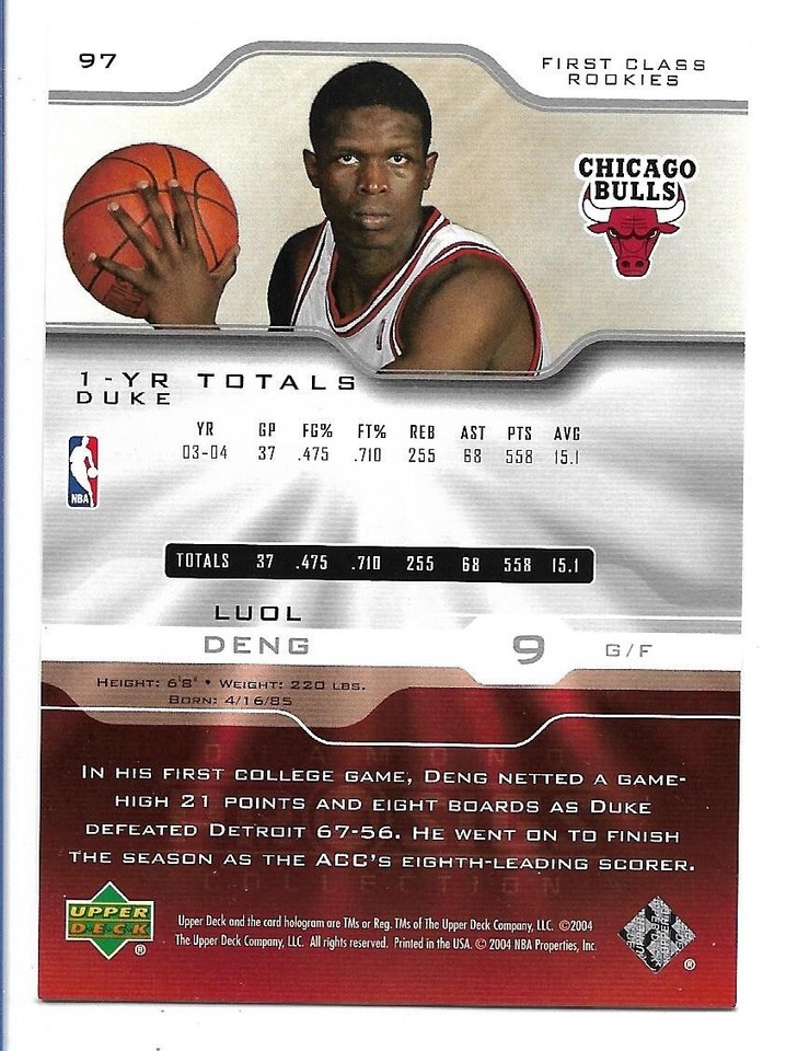 Luol Deng 2004-05 Upper Deck Pro Sigs First Class Rookie #97 Chicago ...