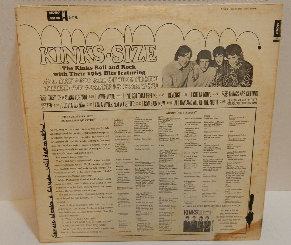 THE KINKS Kink-Size 1965 Reprise R 6158 Tri-color Mono first press LP ...