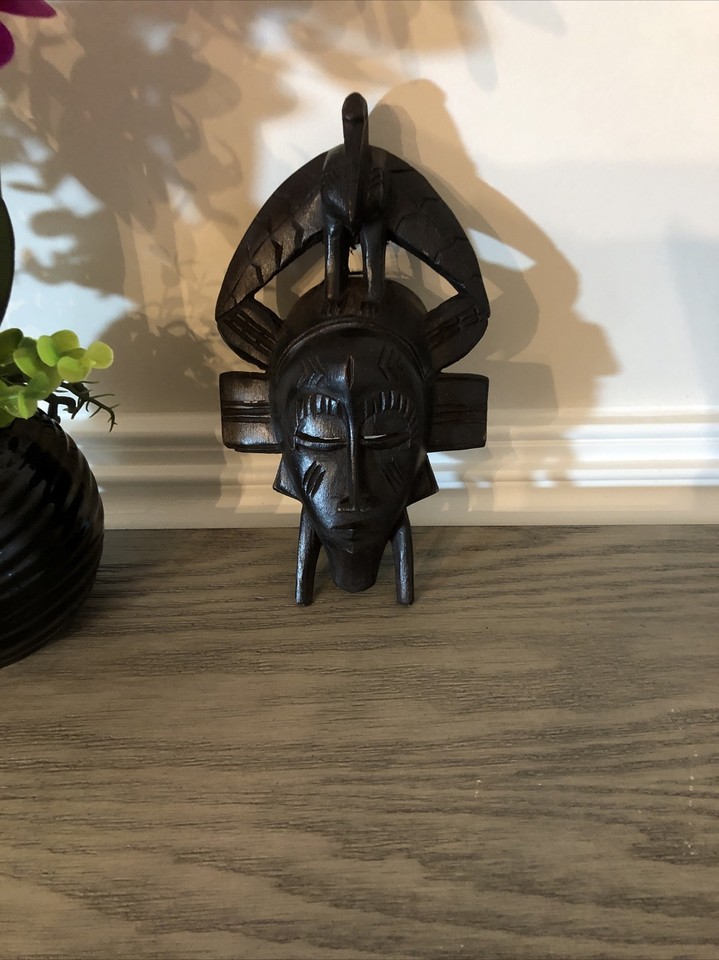 West Africa Wood Wall Art Man With Bird On Head Vintage Hand Carved 9x5" | eBay