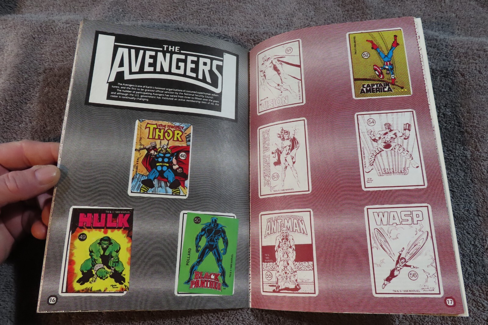 1986 MARVEL Comics OFFICIAL MARVEL UNIVERSE Sticker Album: With 19 ...
