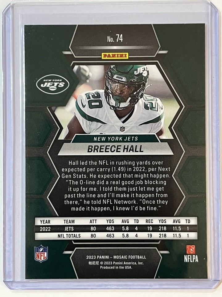 2023 Panini Mosaic Breece Hall Football Card #74 NM/Mint | eBay