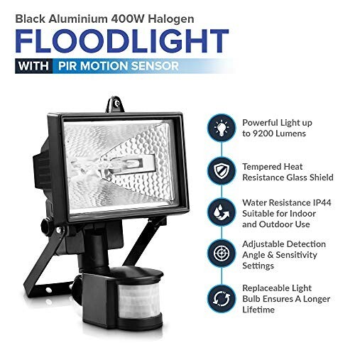 400W Garden Halogen FLOODLIGHT Security Light with Motion PIR Sensor ...