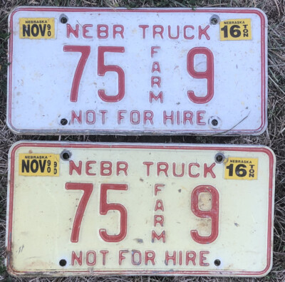 1990 Tag 75-9 Nebraska FARM TRUCK NOT FOR HIRE License Plates PAIR ...