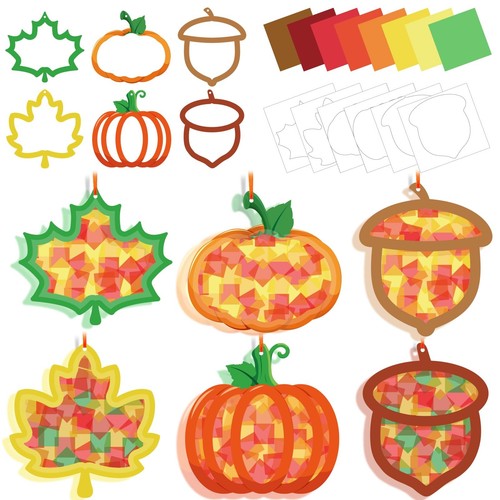 42 Packs Fall Suncatchers Crafts for Kids, Thanksgiving DIY Leaf ...