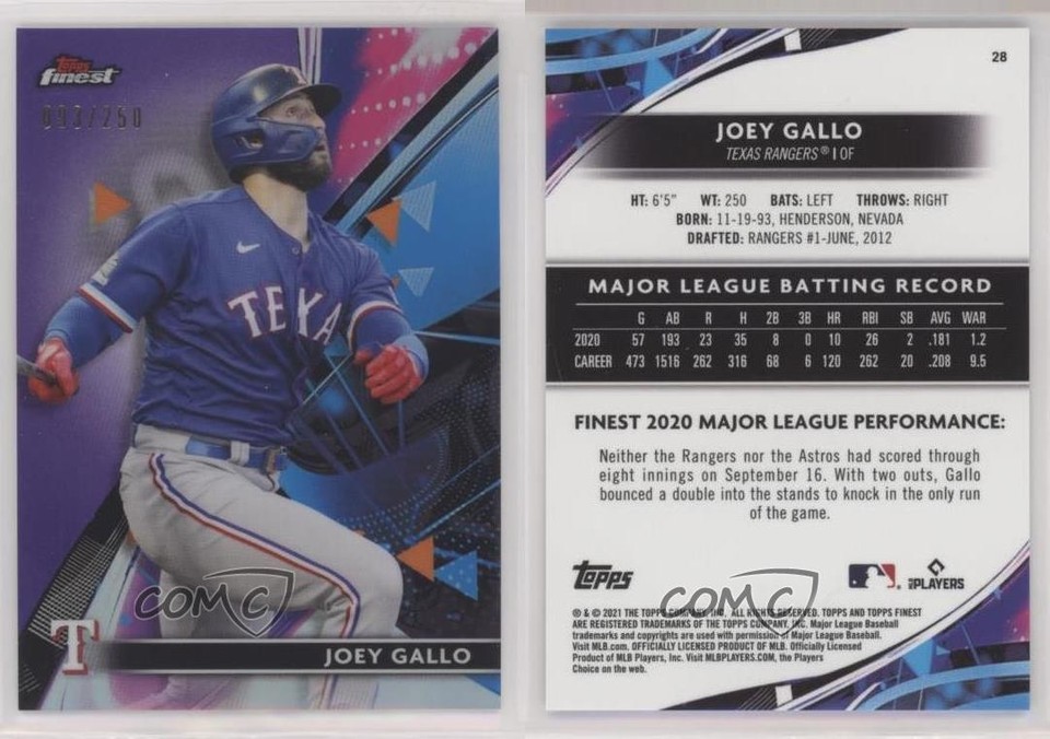 2021 Topps Finest Purple Refractor 93/250 Joey Gallo #28 ni4 | eBay