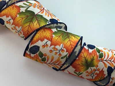 Fall Leaves Ribbon, Multicolor, 2 1/2" Wide, Wired Edge, 5 YARDS | eBay