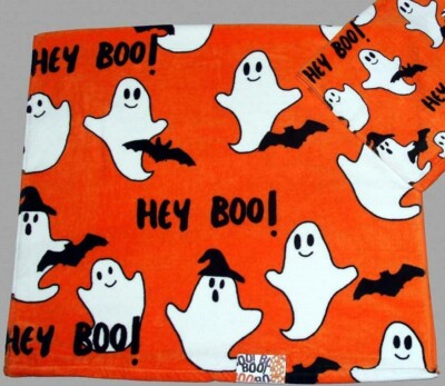 Kassafina HEY BOO! Ghosts Bats on Orange Decorative Halloween Bath ...