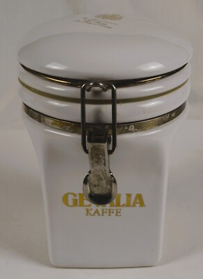 Gevalia Kaffe Coffee Canister White/ Gold Trim Airtight Vintage | eBay UK