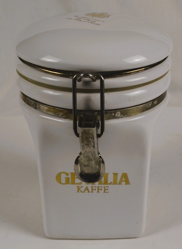 Gevalia Kaffe Coffee Canister White/ Gold Trim Airtight Vintage | eBay UK