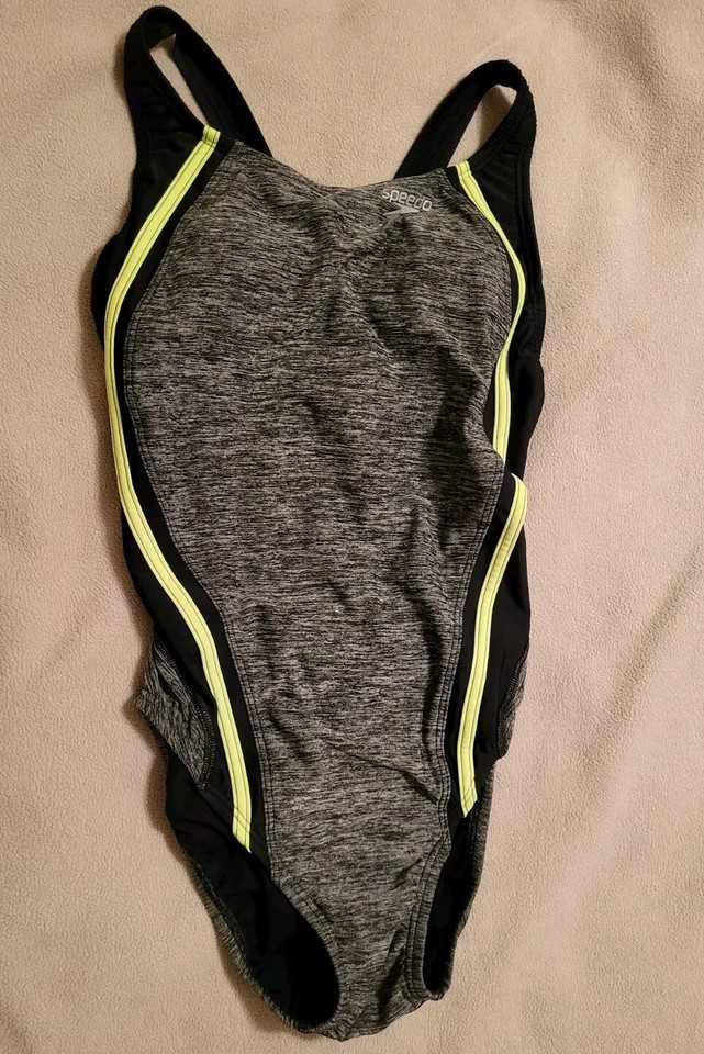 Speedo Size 4 Gray Black Green Neon One Piece Flyback Swimming suit | eBay