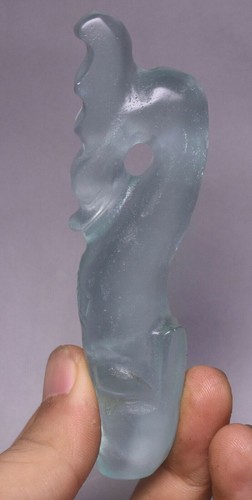 Old China Hongshan Culture blue Crystal Long Dragon Beast Face Amulet ...