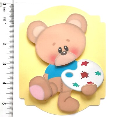 Bear Painting School 3 Dimensional Card Front Scrapbook Embellishment ...