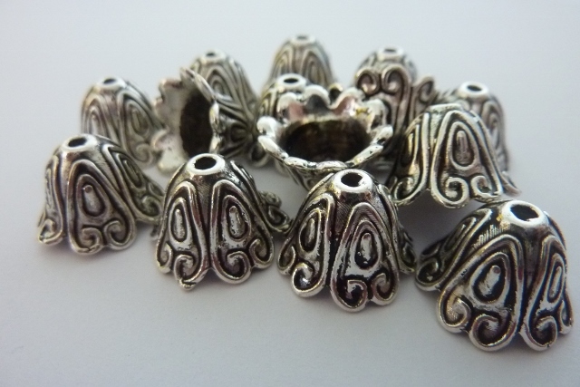 14 pce Antique Silver Bell Flower Bead Caps 15mm x 11mm Jewellery ...