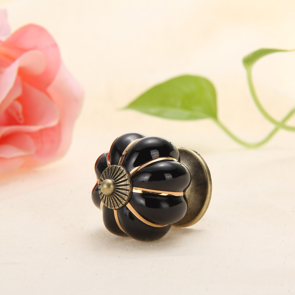 Vintage Pumpkin Ceramic Door Knobs Cabinet Drawer Cupboard Pull Black * | eBay