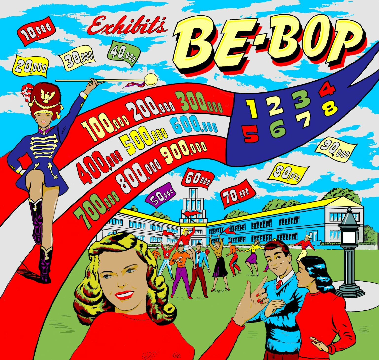 Exhibit's Be-Bop Reproduction Pinball Machine Backglass. Shipping is ...