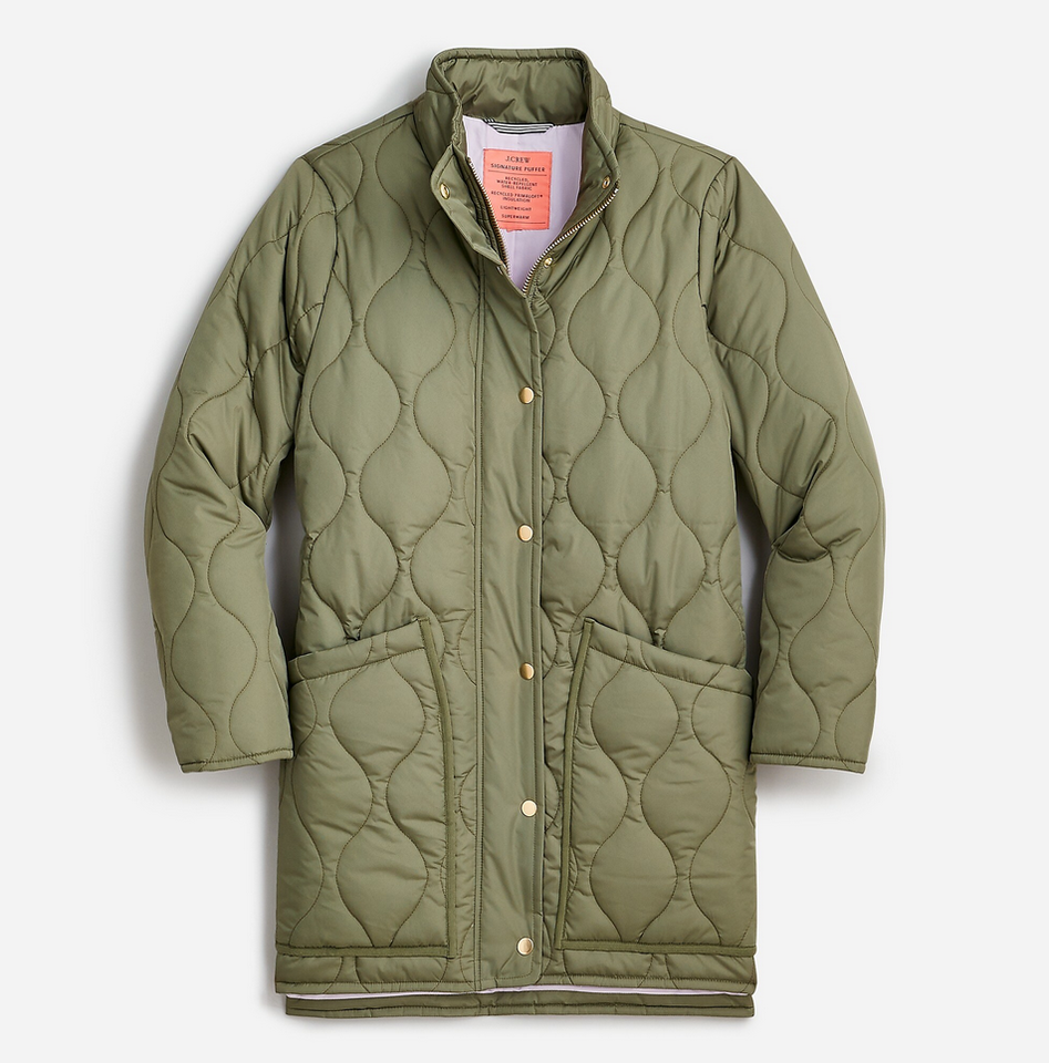NEW J. CREW $198 GREEN QUILTED COCOON PUFFER JACKET WITH PRIMALOFT SZ ...
