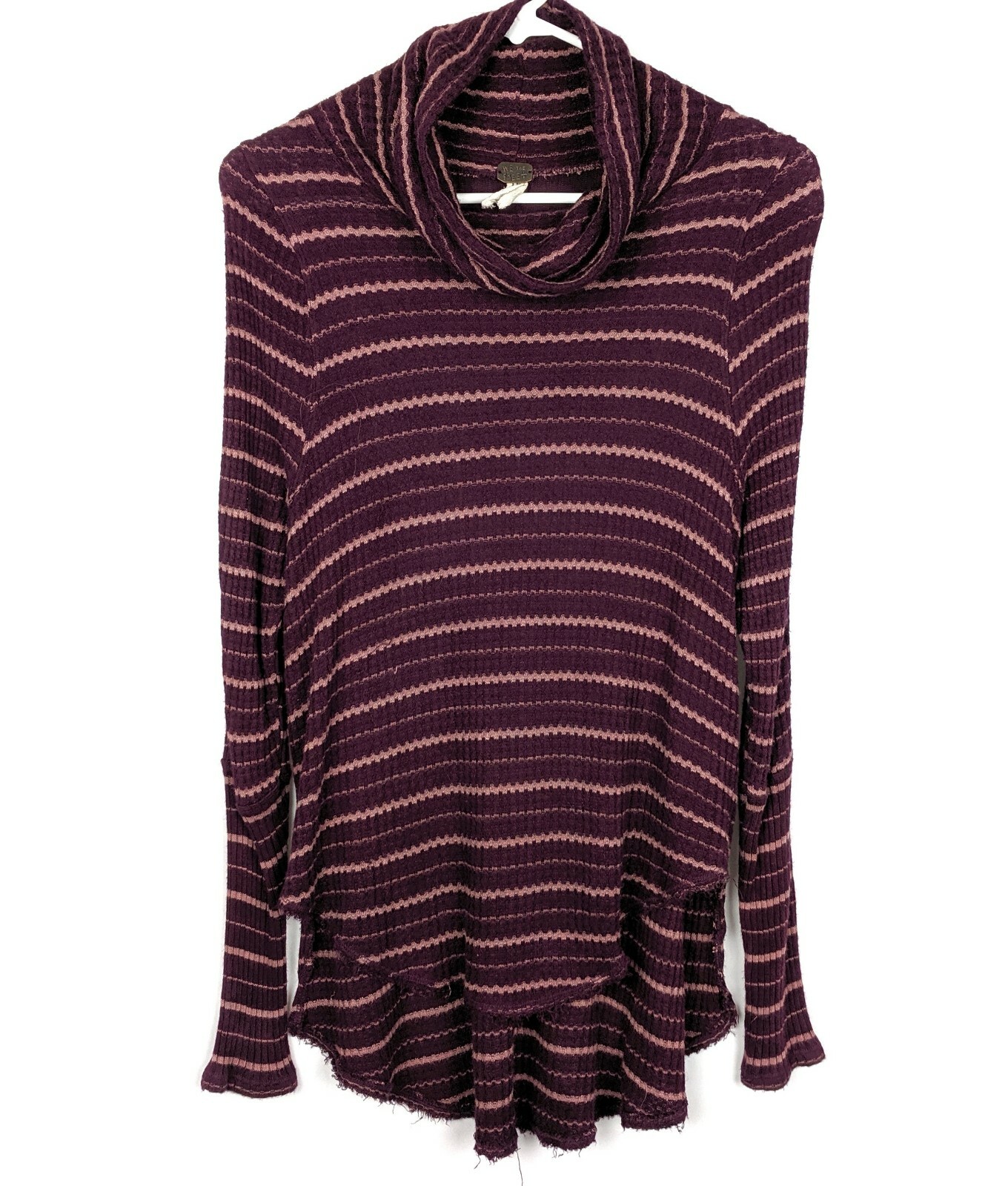 Free People Plum Drippy Kristina Waffle Knit Thermal Turtleneck Striped ...
