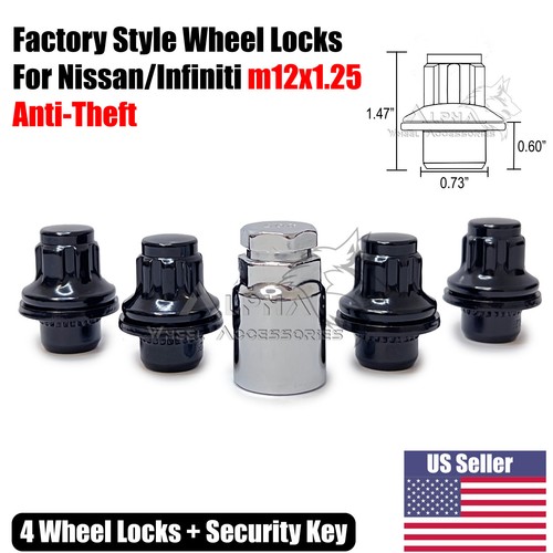 4 Black 12x1.25 Factory Style Wheel Locks For Nissan Infiniti Mag/Flat ...