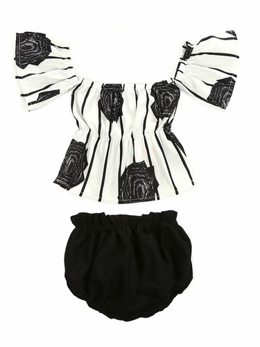 Bilo Baby Girl Flower Stripe Print Off Shoulder Sunsuit With Bloomers 2 ...