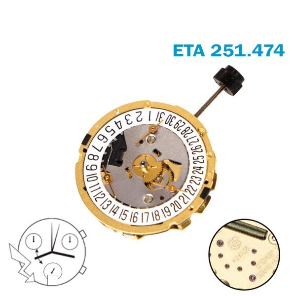 Swiss Movement ETA 251.474 Replacement for 251.471-White Date Disk on 6 ...