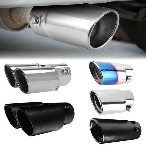 Car Exhaust Muffler Chrome Dual Outlet Tip Tail Throat for 1 1.4" to 2. ...