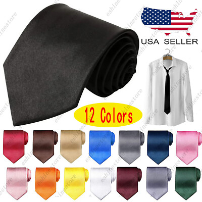 10 Colors 3.15“ 8CM Men Solid Color Ties Pure Satin Neckties Wedding ...