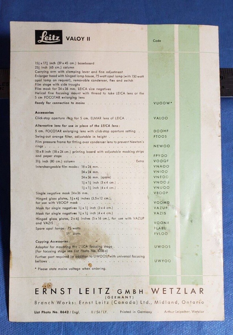1954 Leitz Valoy II Enlarger Ad - Printed in Germany | eBay