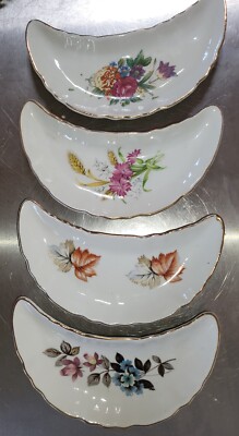 Set Of 4 Vintage Bone China Crescent Bone Dishes With Floral Designs | eBay