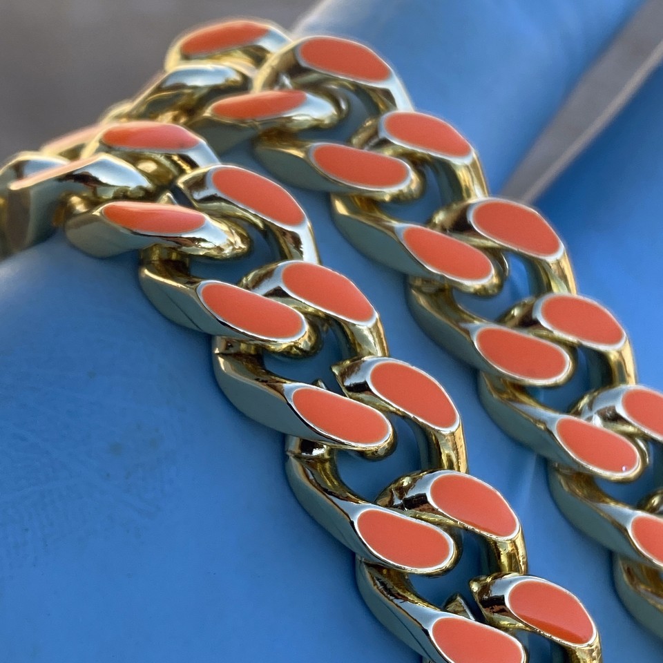 14K Gold Plated Orange Miami Cuban Link Chain 16"-24" Hip Hop Necklace ...