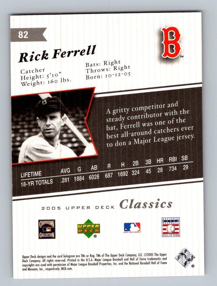 2005 Upper Deck Classics #82 Rick Ferrell Excellent | eBay