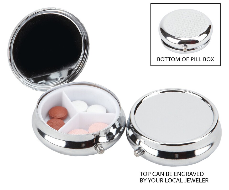 Round Silver 3-Compartment Pill Box with 2 Pill Box Key Rings - Item ...