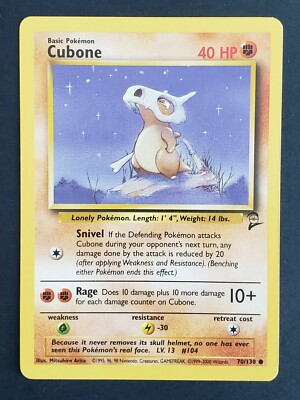 70/130 CUBONE - Base Set 2 - Pokémon TCG Card - Unlimited Edition M/NM ...