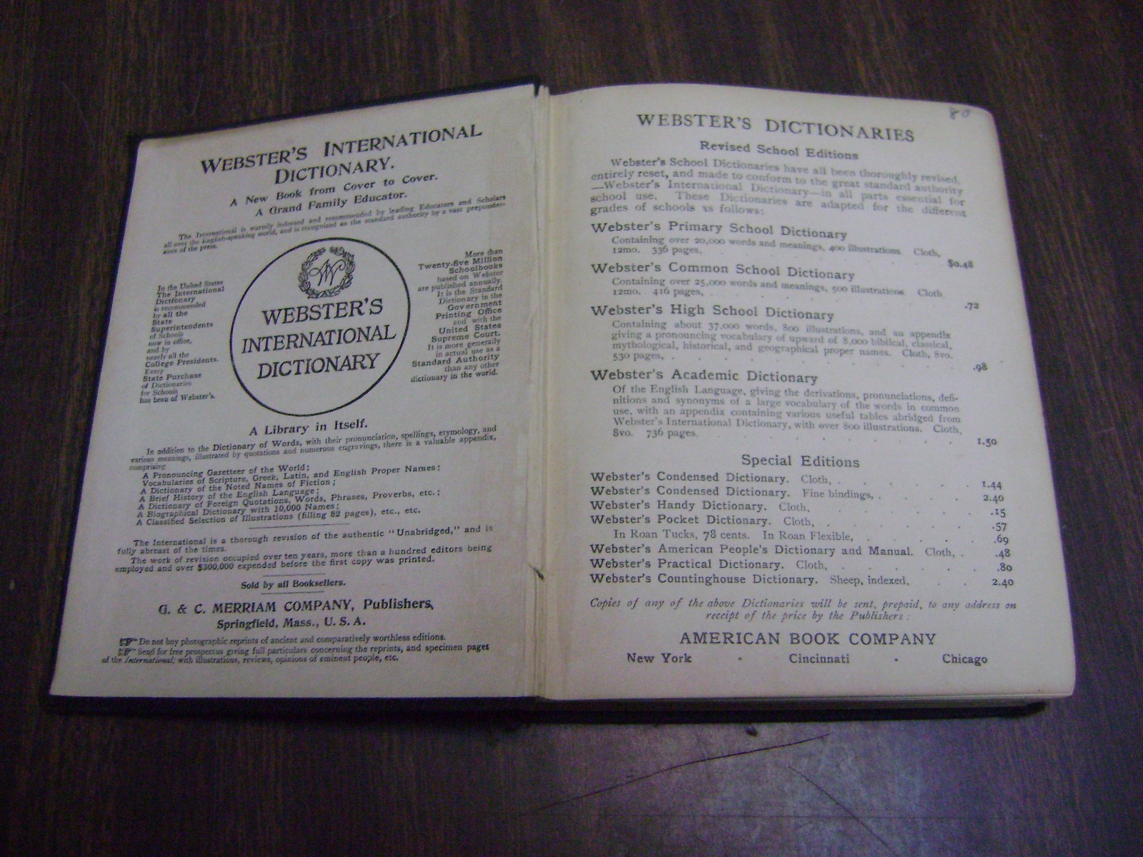 Websters 1st Edition Hardcover School Dictionary 1892 | eBay