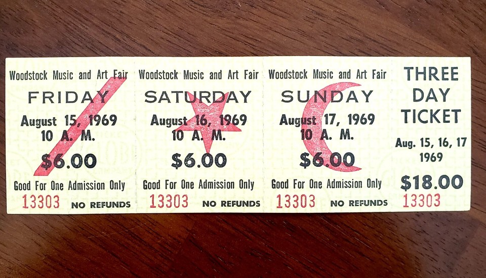 one 1969 original Woodstock Music three day ticket + rare original ...