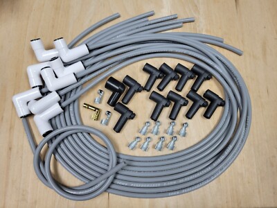 Gray 90* Ceramic 8mm Spark Plug Wire Kit Set High Temperature Silicone ...