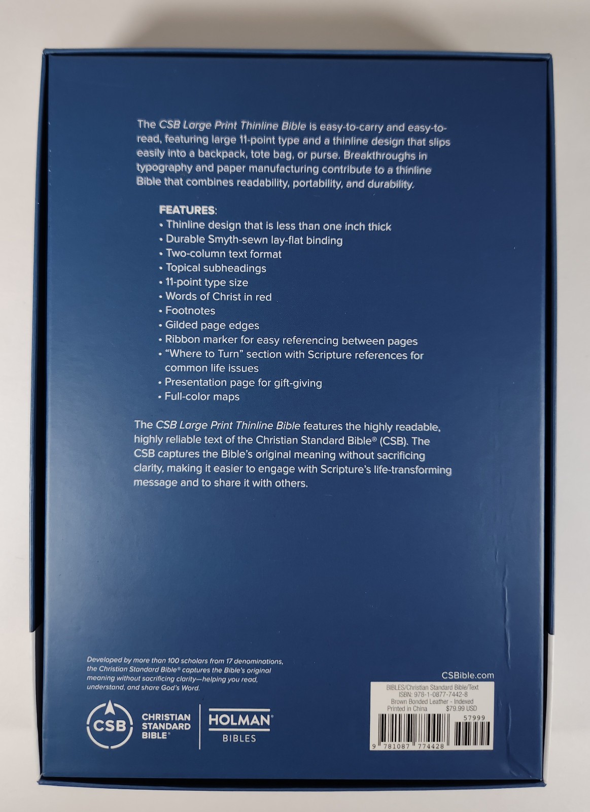 CSB Large Print Thinline Bible - Brown Bonded Leather Indexed - New and ...