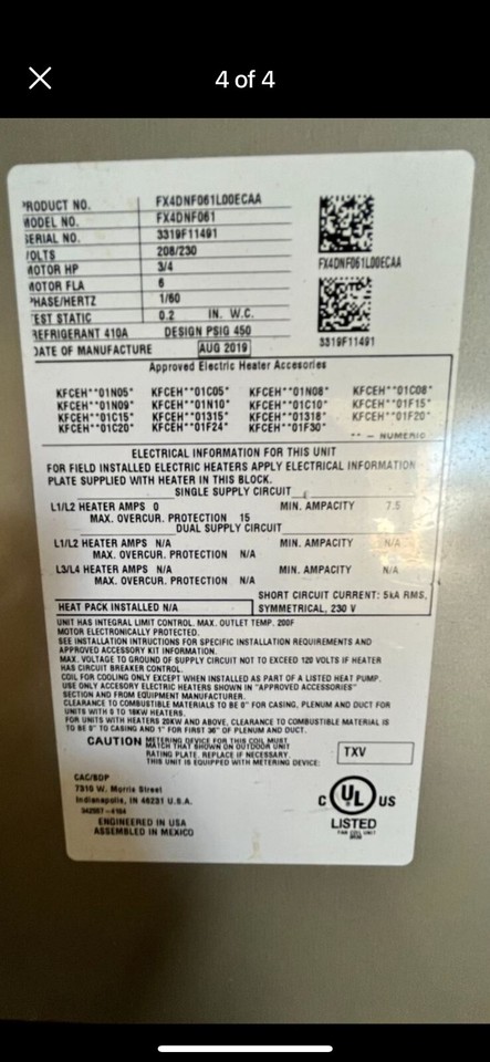 5 Ton Bryant FX4DNF061 Air Handler and a 5 Ton Payne PA13NA0600N0AEAA ...