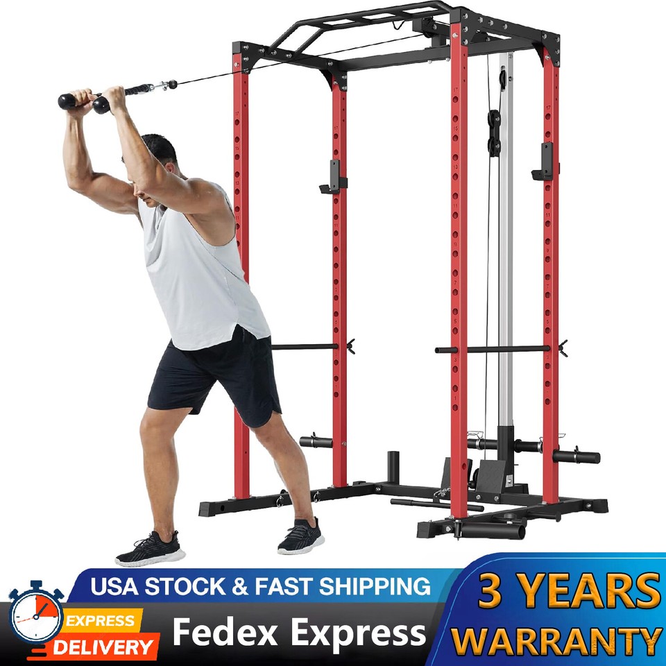 Power Cage Squat Rack 1200lbs Capacity Weight Cage Training with Pulley ...