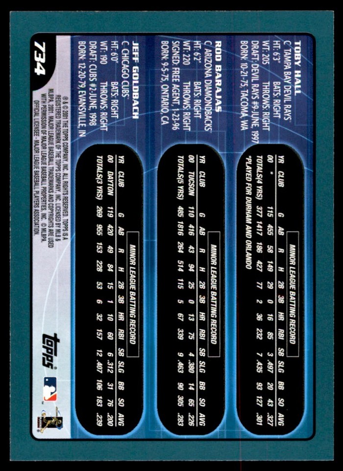 2001 Topps Toby Hall/Rod Barajas/Jeff Goldbach . #734 | eBay