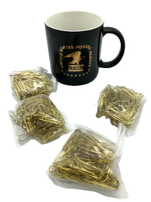 USPS - U.S. Mail Black & Gold Coffee Cup Mug - Gold Paperclips (NIB) | eBay