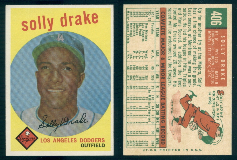 (46233) 1959 Topps 406 Solly Drake Dodgers-EM | eBay