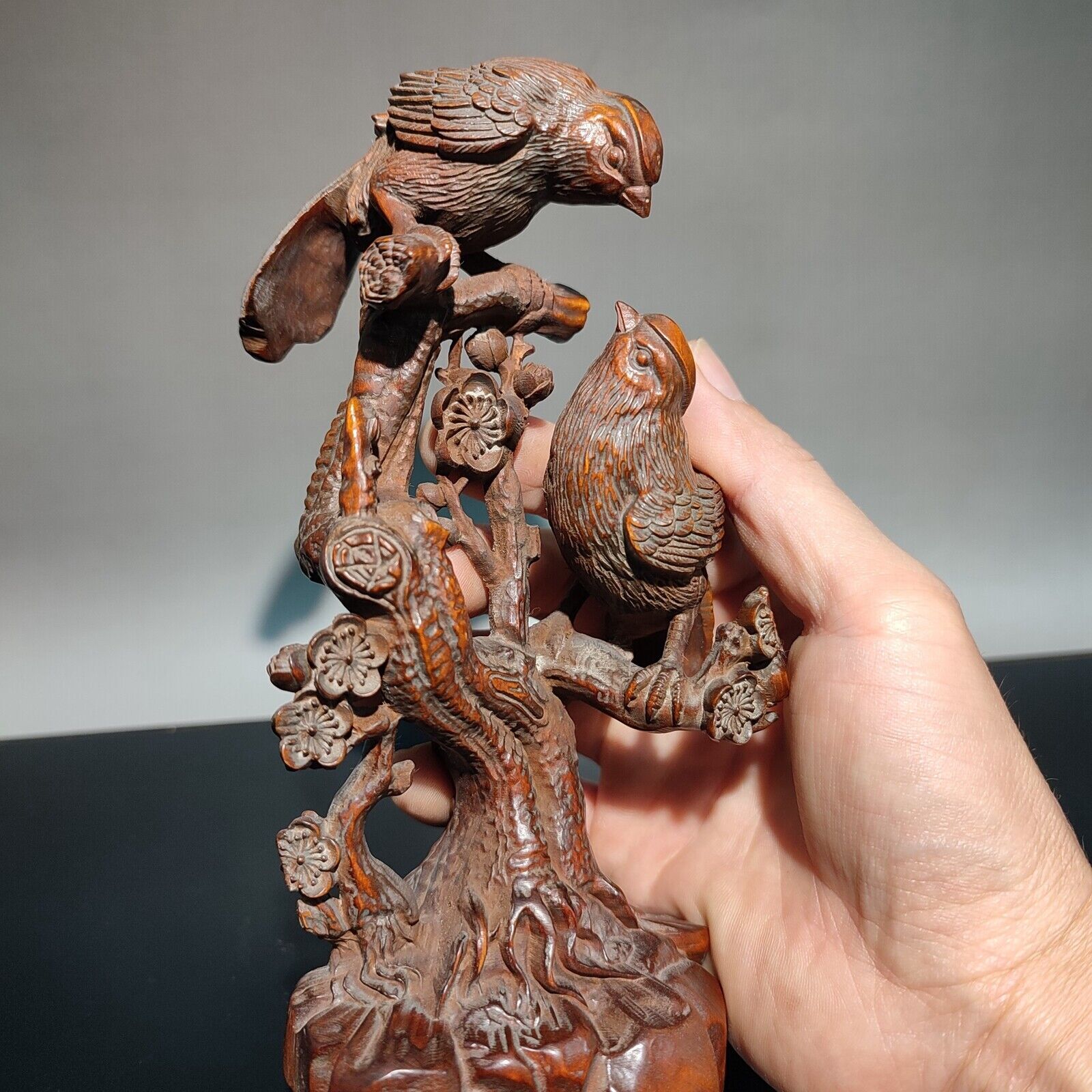 7" vintage carved wooden home decor bird wood carving boxwood Magpie ...