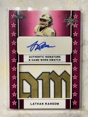 LATHAN RANSOM Ohio State 2020 Leaf Army All-American 8/20 PATCH Auto 8 ...