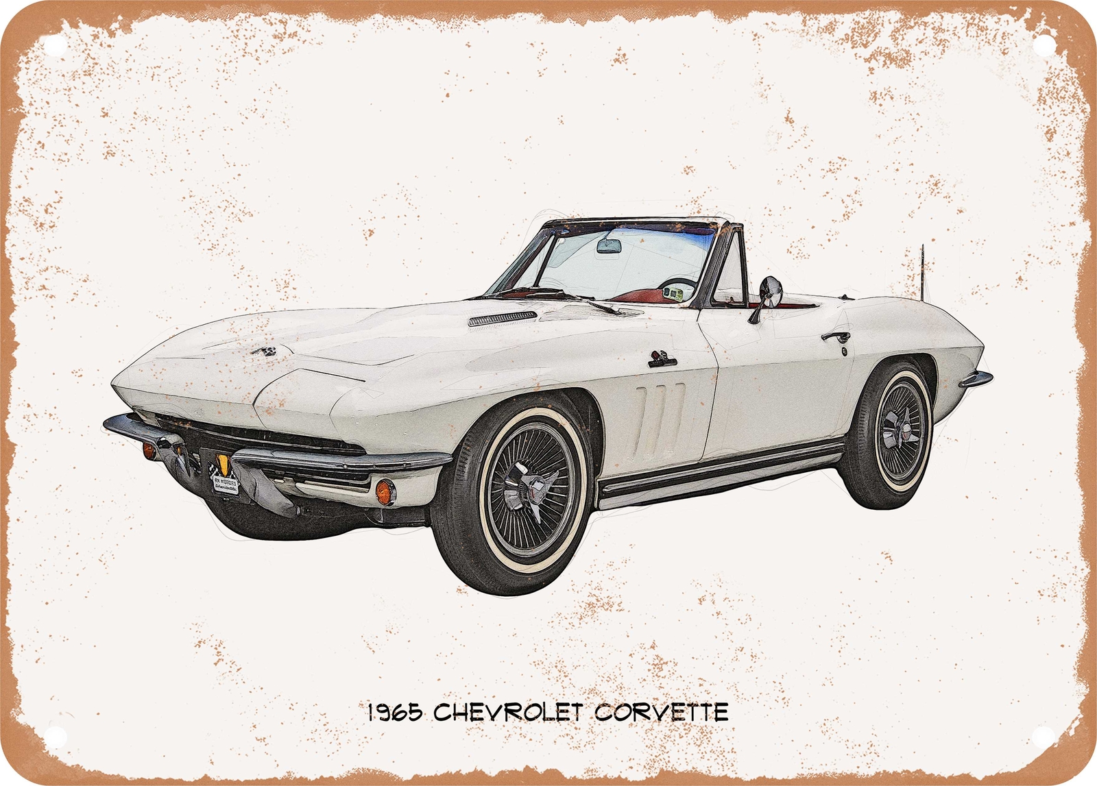 Classic Car Art - 1965 Chevrolet Corvette Pencil Sketch - Rusty Look ...