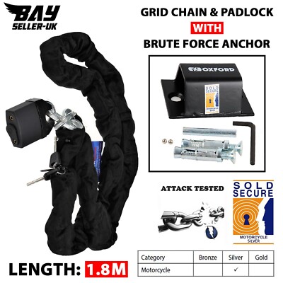 Oxford Brute Force Ground Anchor + Grid Security 1.8M Chain Lock Heavy ...